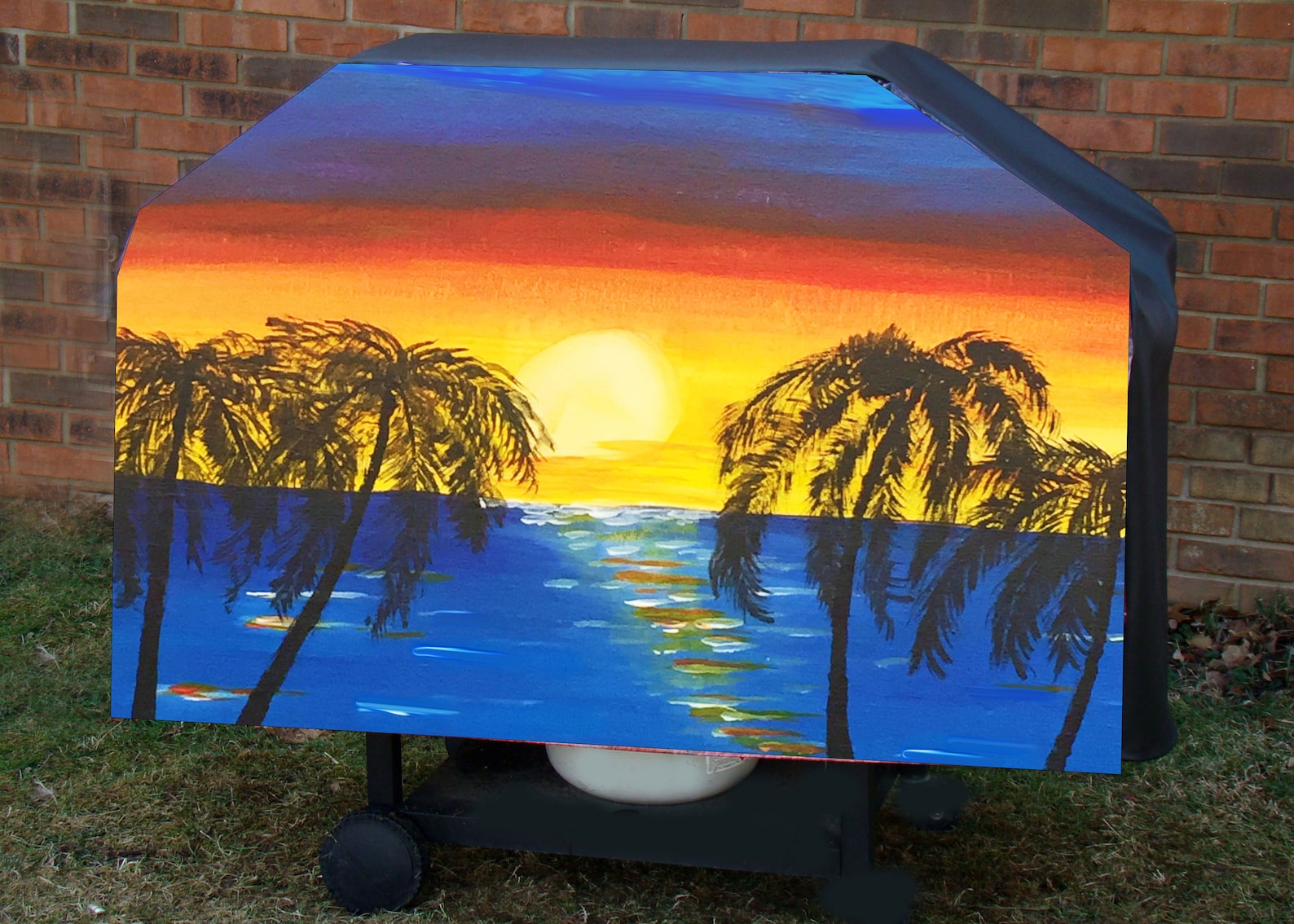 Sunset Palm Trees and Beach Grill for BBQ Grill Kettle or - Etsy
