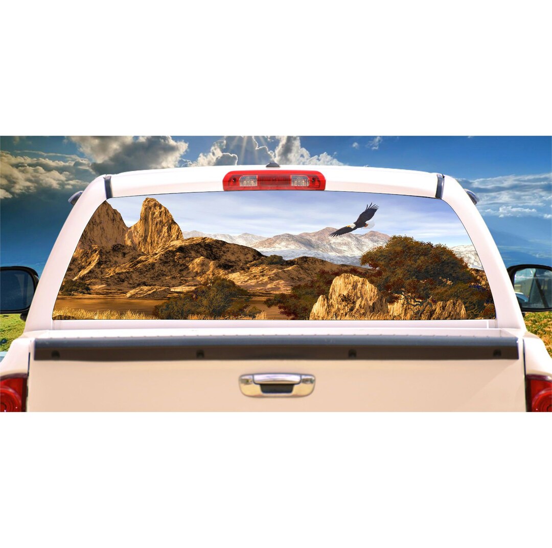 Eagle Soaring Above Mountains Rear Window Mural, Decal, or Tint for ...