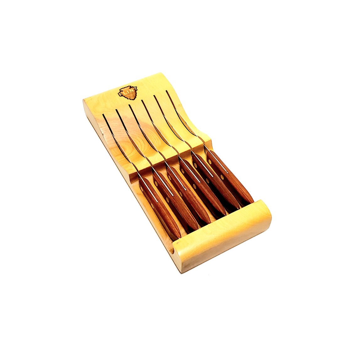 Vintage 60's Ekco Flint Stainless Steel Knives Set in Wood Knife Holder ...