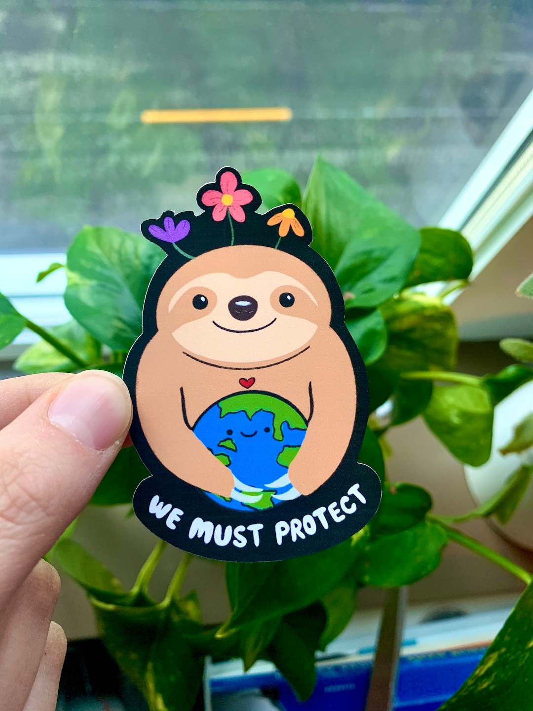 We Must Protect Sloth Sticker Cute Sloth Art Climate Activist Gift ...