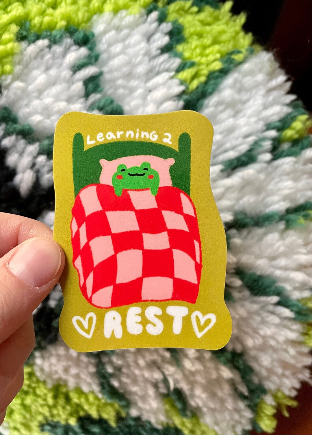 Learning to Rest Cute Frog Sticker Self Love Art Anti-capitalist ...