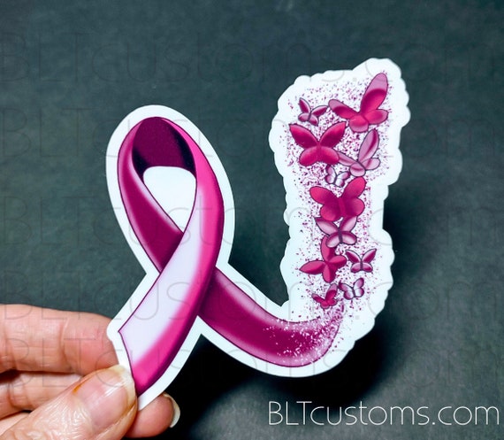 Awareness Ribbon With Butterflies Decal Glossy Sticker UV & | Etsy