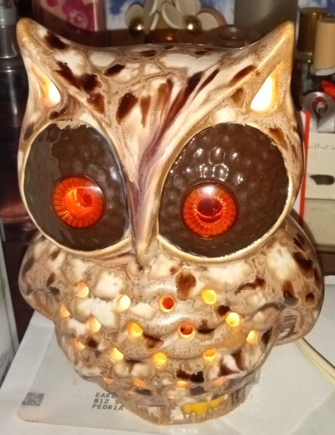 Vintage Ceramic Orange Eyed Light up Owl Electric Lamp MCM 6 Nightlight ...
