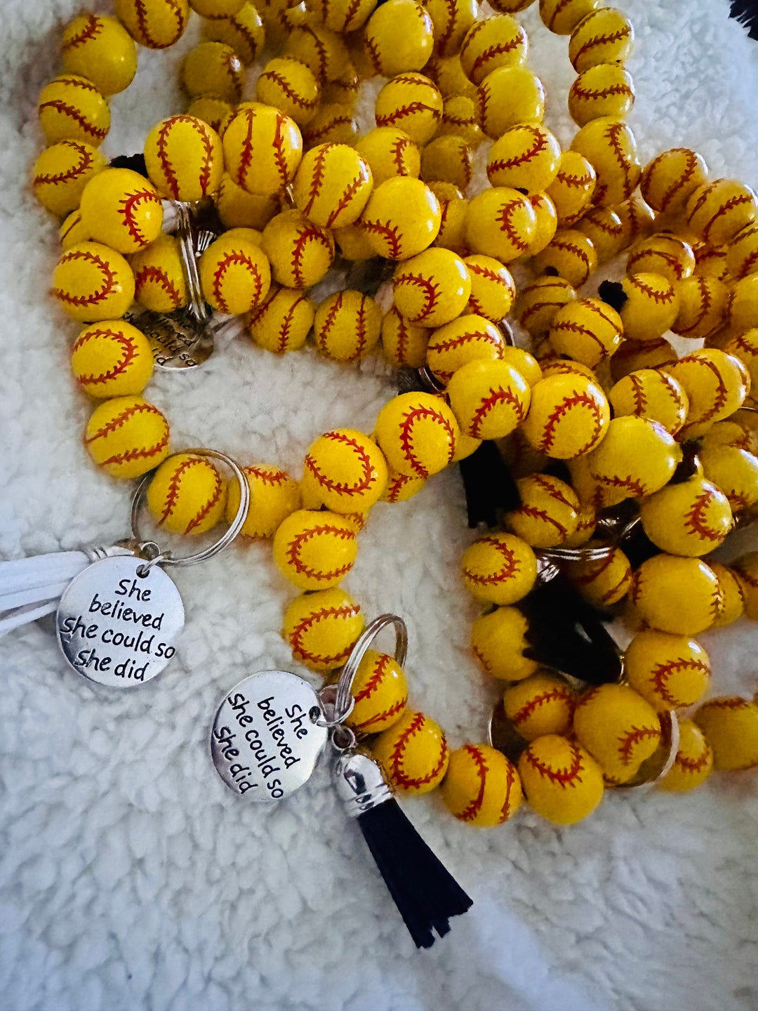 Softball Keychain , Wooden Beads , Softball, She Believed She Could ...