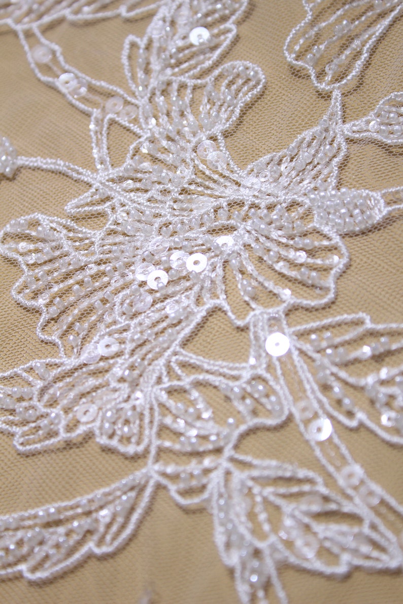 Off-white Beaded Sequin Lace Fabric: Couture Wedding Dress Design - Etsy
