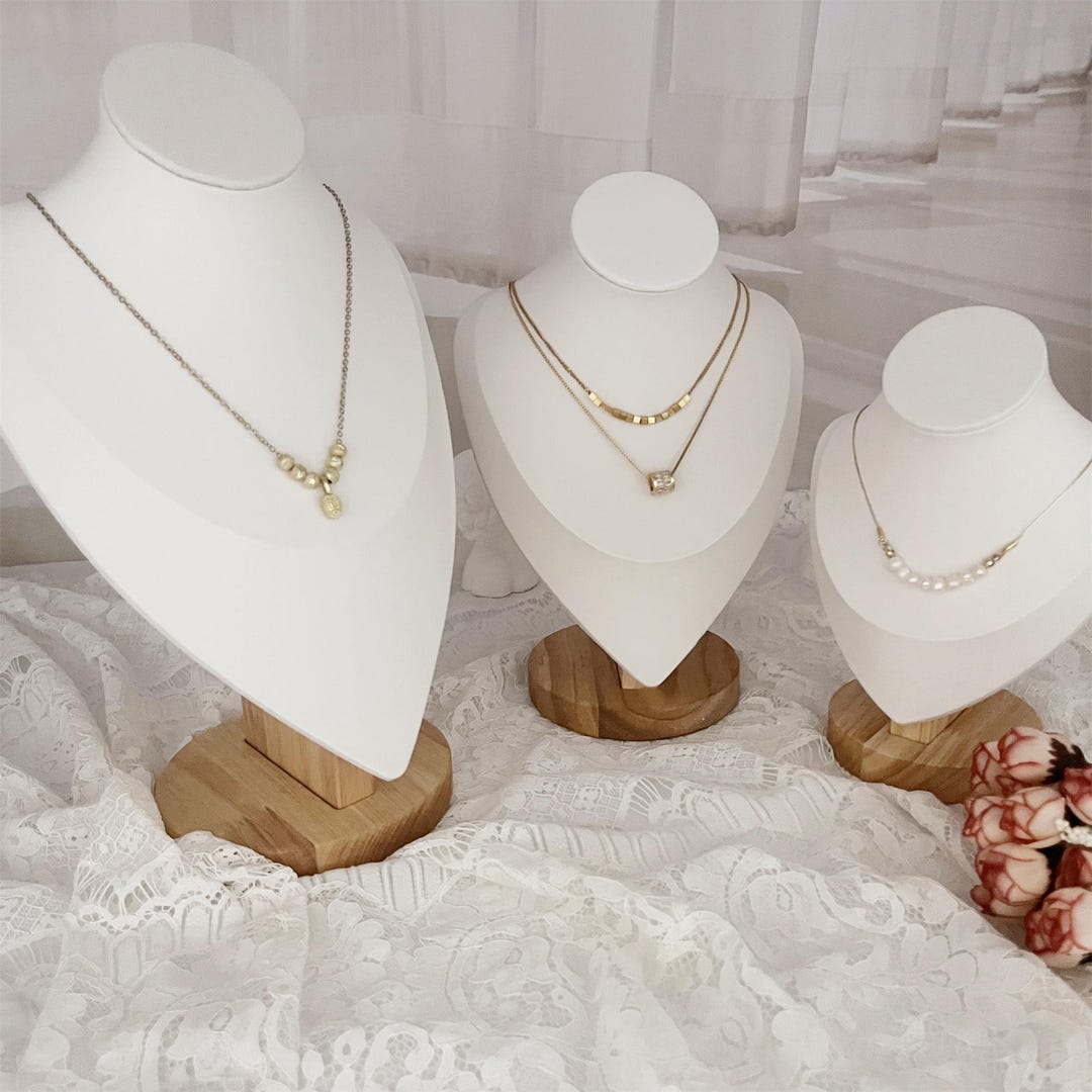 White Leather Necklace Display Stand: Solid Wood Jewelry Holder - Etsy