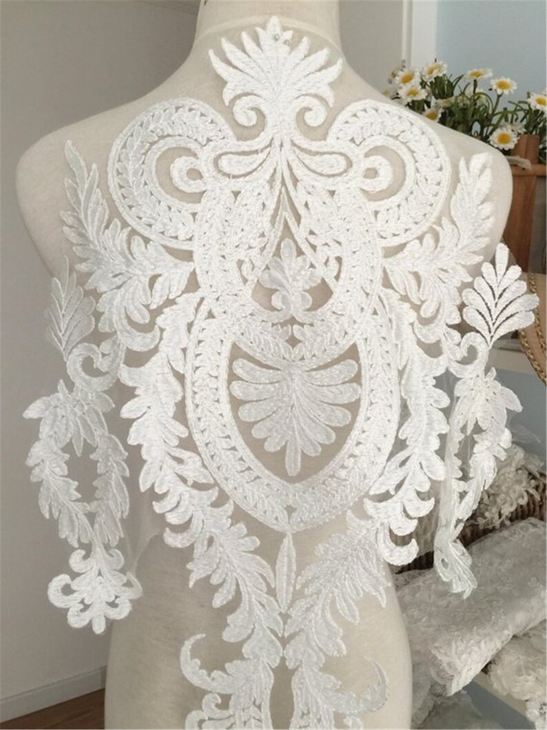 Large Embroidery Lace Applique: Off-white Tulle Bridal Gown Piece - Etsy