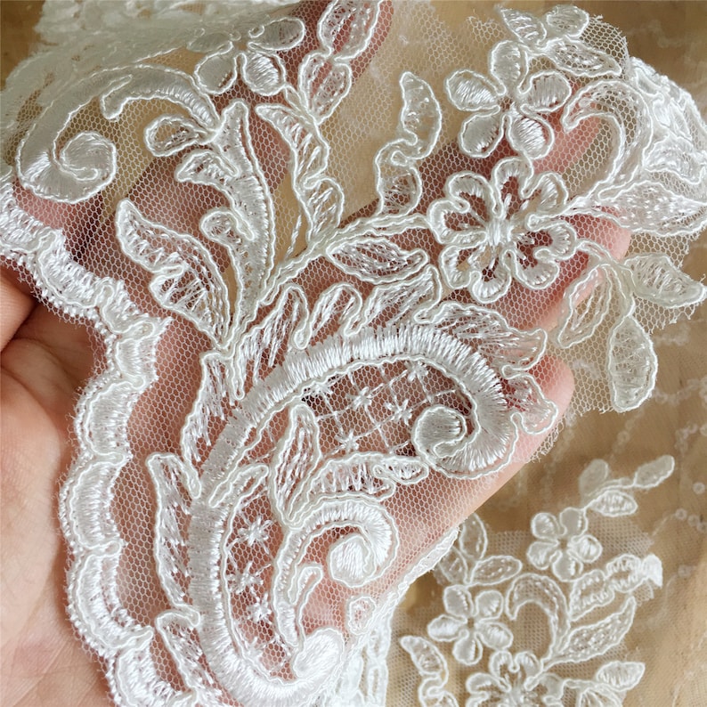 Exquisite Alencon Lace Trim Tulle Corded Bridal Lace Trim - Etsy