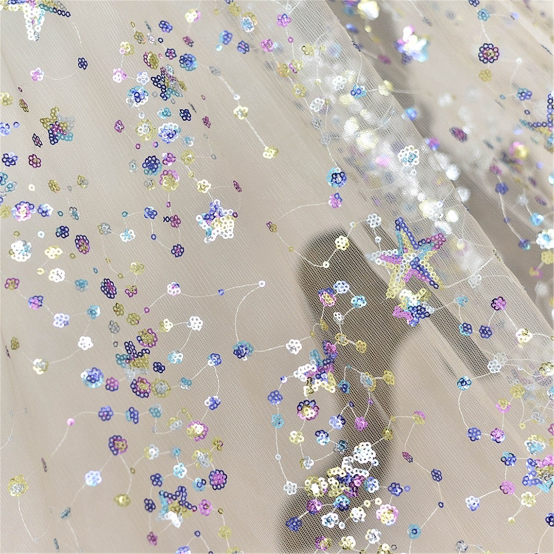 Sparkling Translucent Sequin Lace Fabric Multicolor Sequin - Etsy