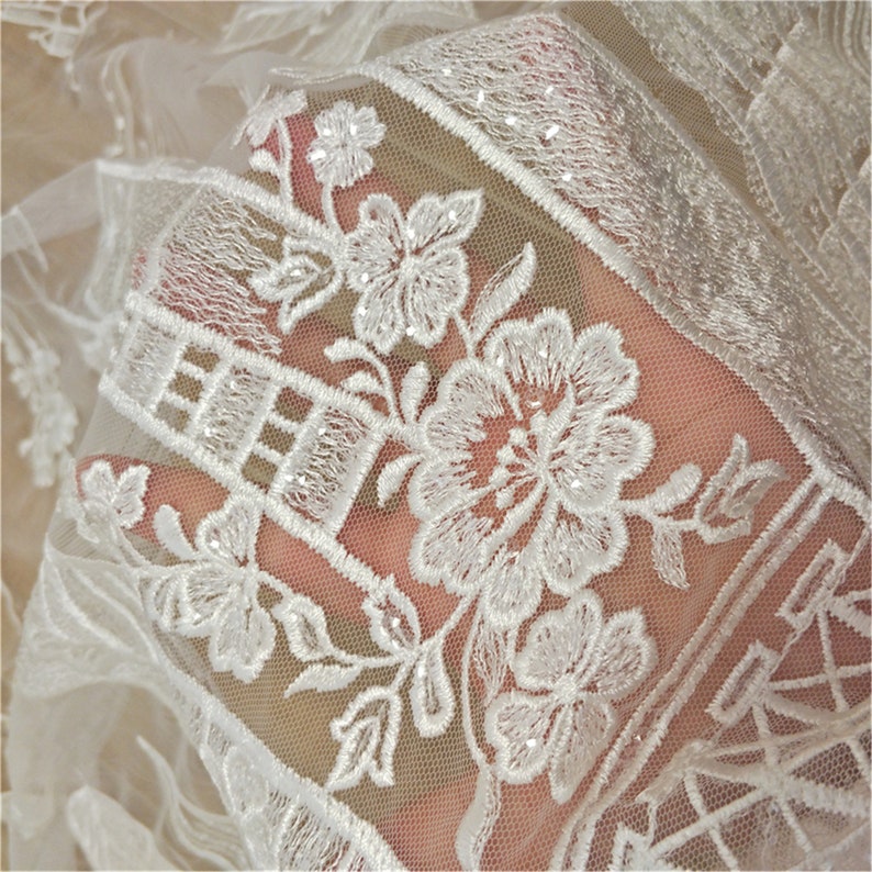 Unique Embroidered Lace DIY Prom Dress Fabric Tulle Wedding | Etsy