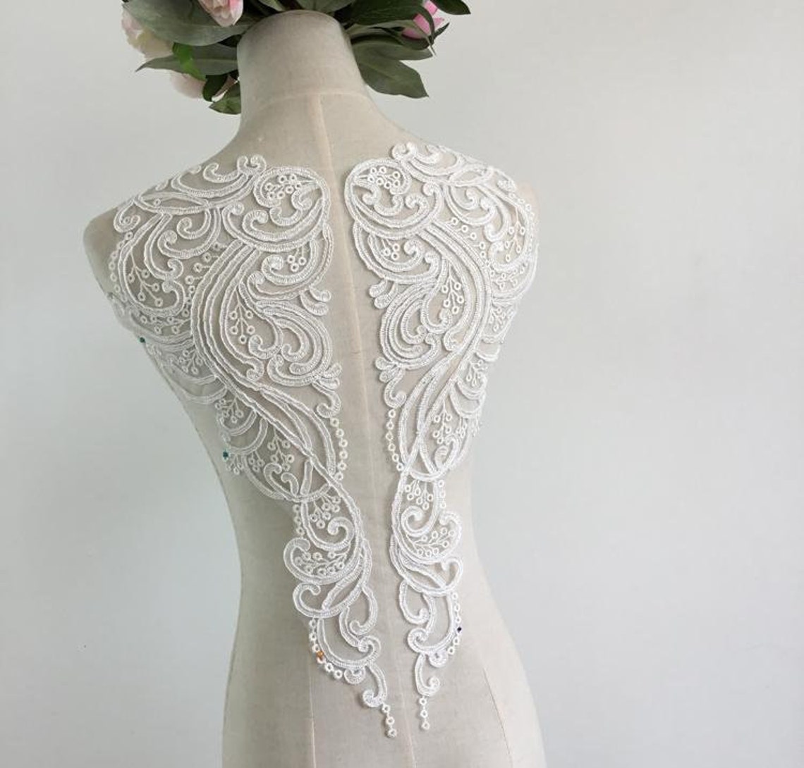 Bridal Floral Lace Applique / Mesh Embroidery Lace Applique / | Etsy
