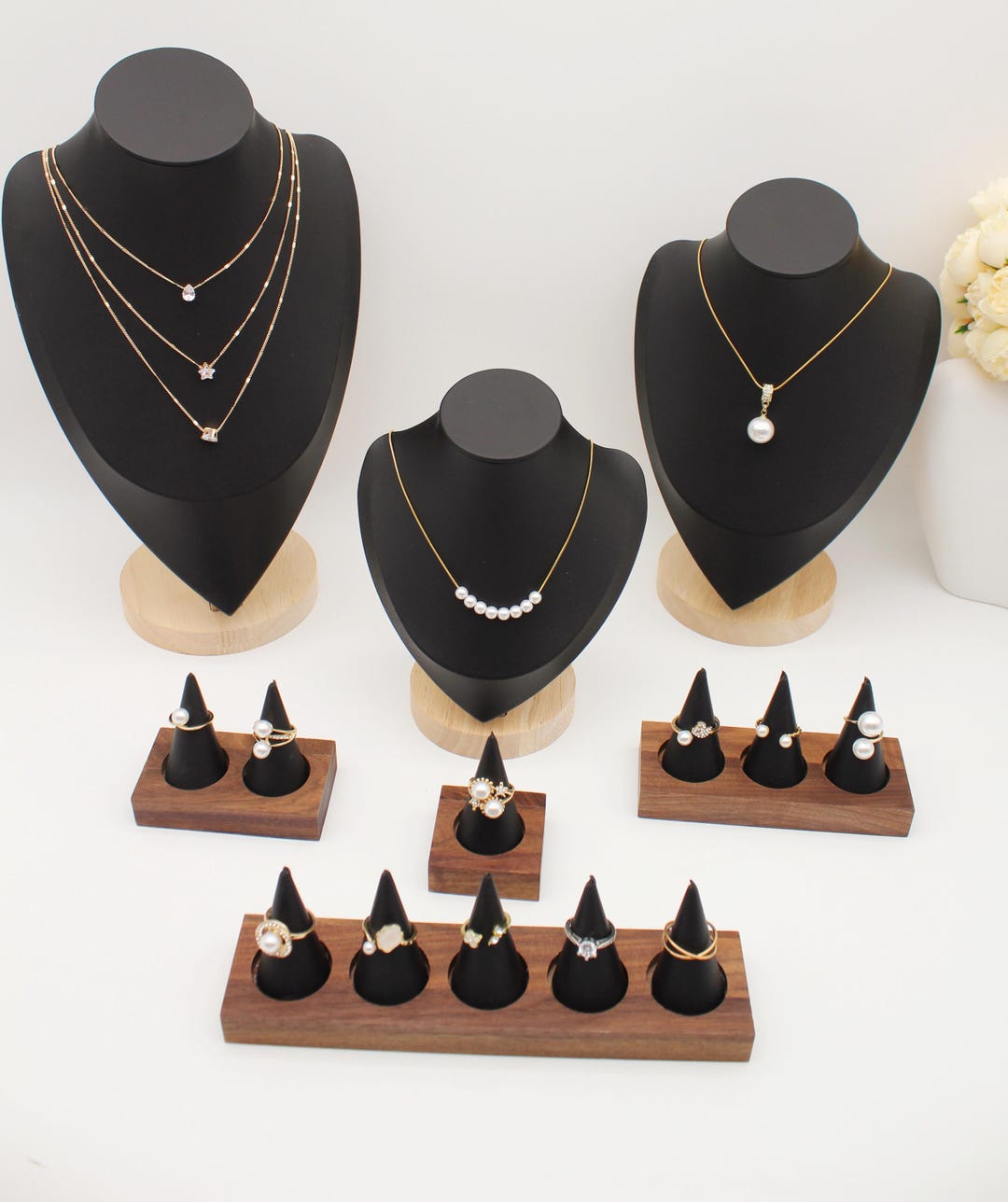 Black Leather Necklace Display Stand: Solid Wood Jewelry Holder - Etsy