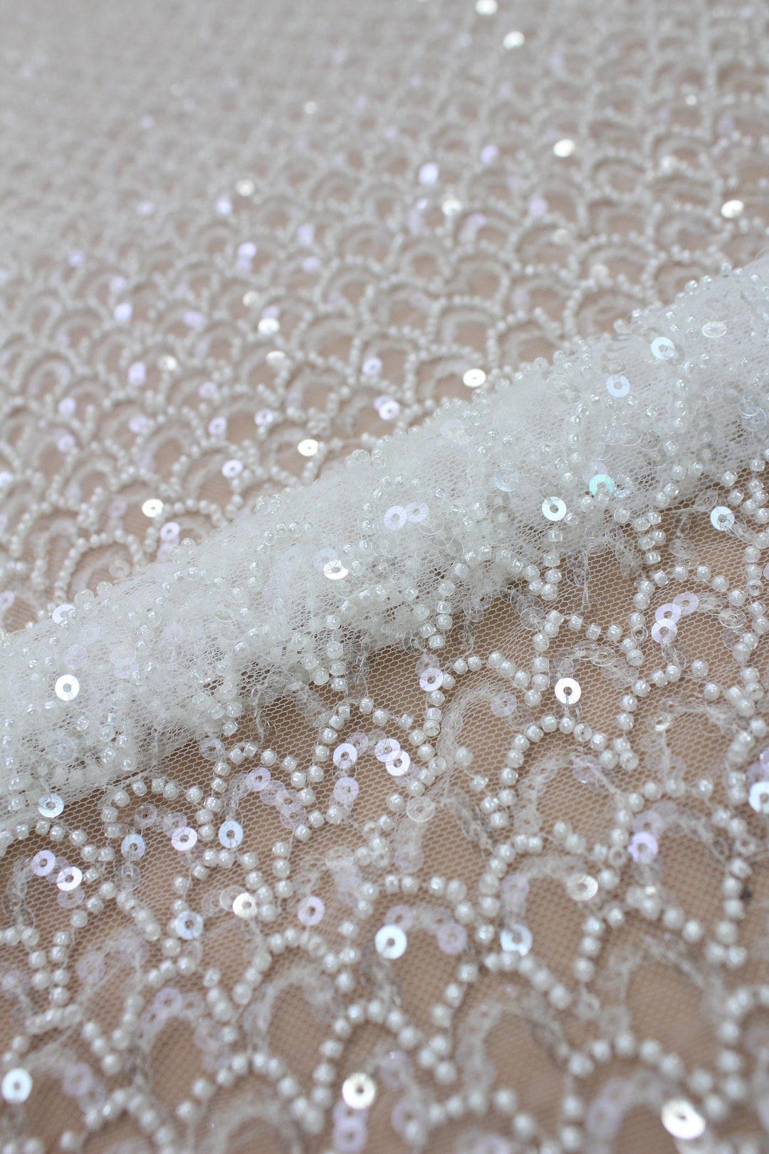 3D Beaded Sequin Lace Fabric: Off-white Bridal Gown Lace by the Yard - Etsy