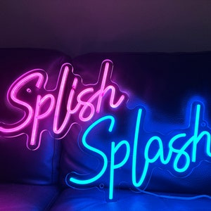 Splish Splash LED Neon Sign - Bathroom & Spa Décor, Handmade Water ...