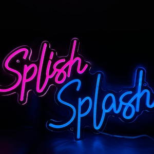 Splish Splash LED Neon Sign - Bathroom & Spa Décor, Handmade Water ...