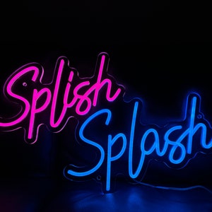 Splish Splash LED Neon Sign - Bathroom & Spa Décor, Handmade Water ...