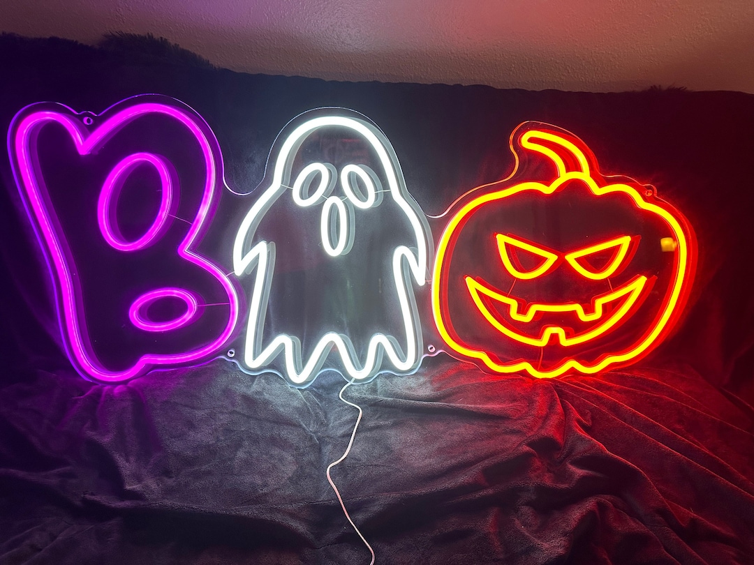 Halloween BOO LED Neon Sign - Ghost & Pumpkin Design, Spooky Home Decor ...