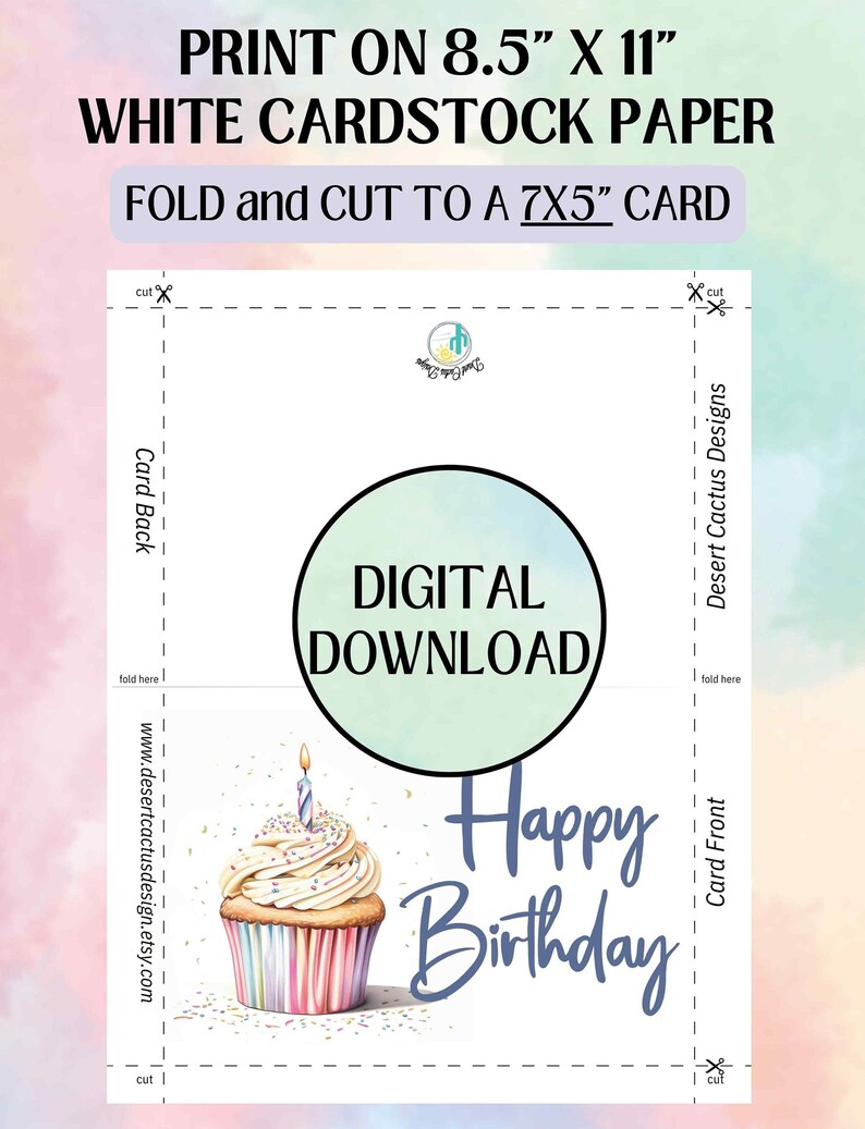 Happy Birthday Greeting Card Card 7x5 Instant Download Digital Download ...