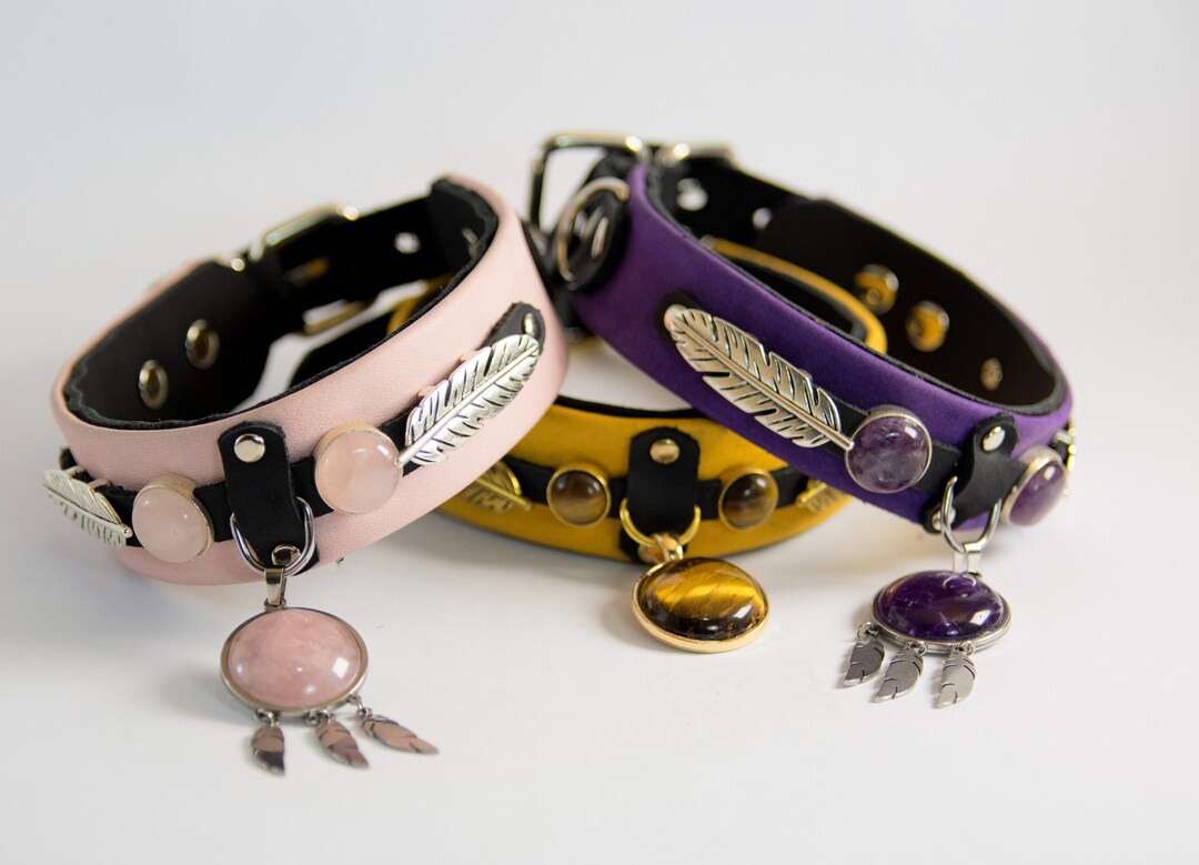 Leather Winged Gem Collar - Etsy
