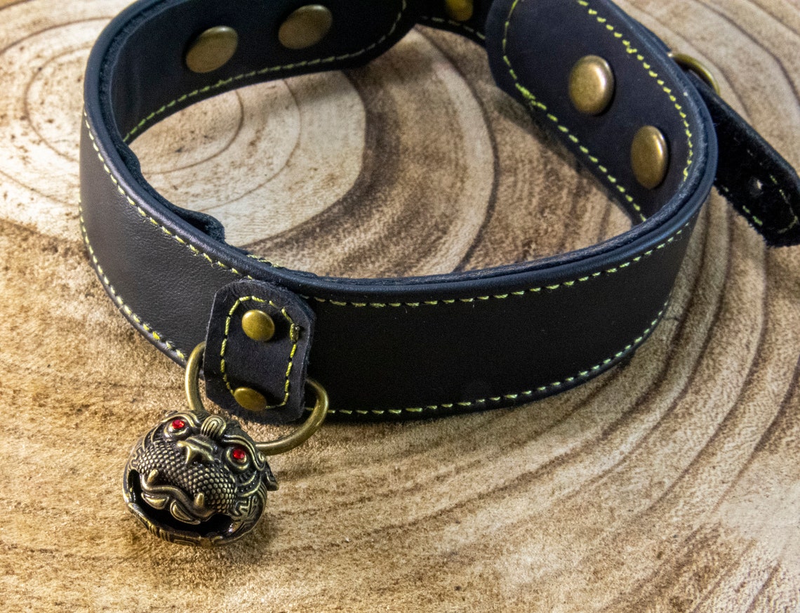 Leather Brass Bell Collar - Etsy