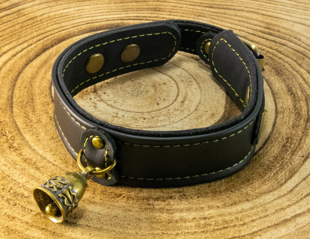 Leather Brass Bell Collar - Etsy
