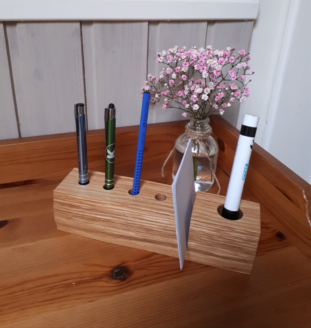 Porte-stylo en bois de chêne massif avec boîte à stylos organisateur à ...