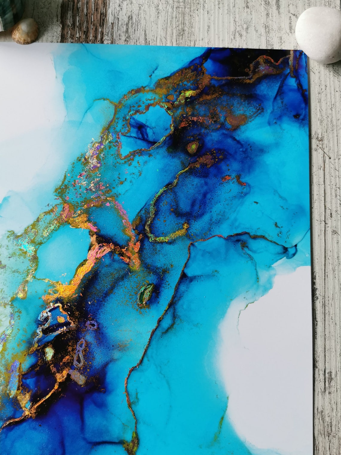 A3 Ocean Abstract Art Print Hand Embellished With Holographic - Etsy ...