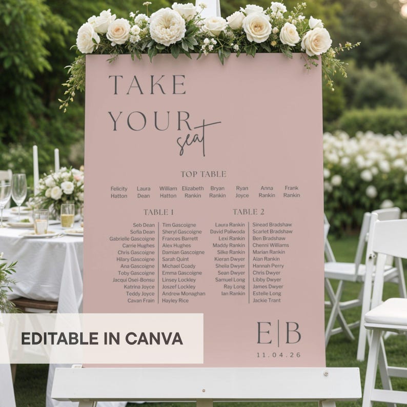 Wedding Seating Plan Long Tables | Editable Canva | Sage Green ...