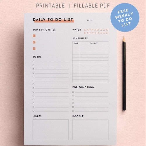 Printable/ Editable Organised Daily Planner to Do List - Etsy