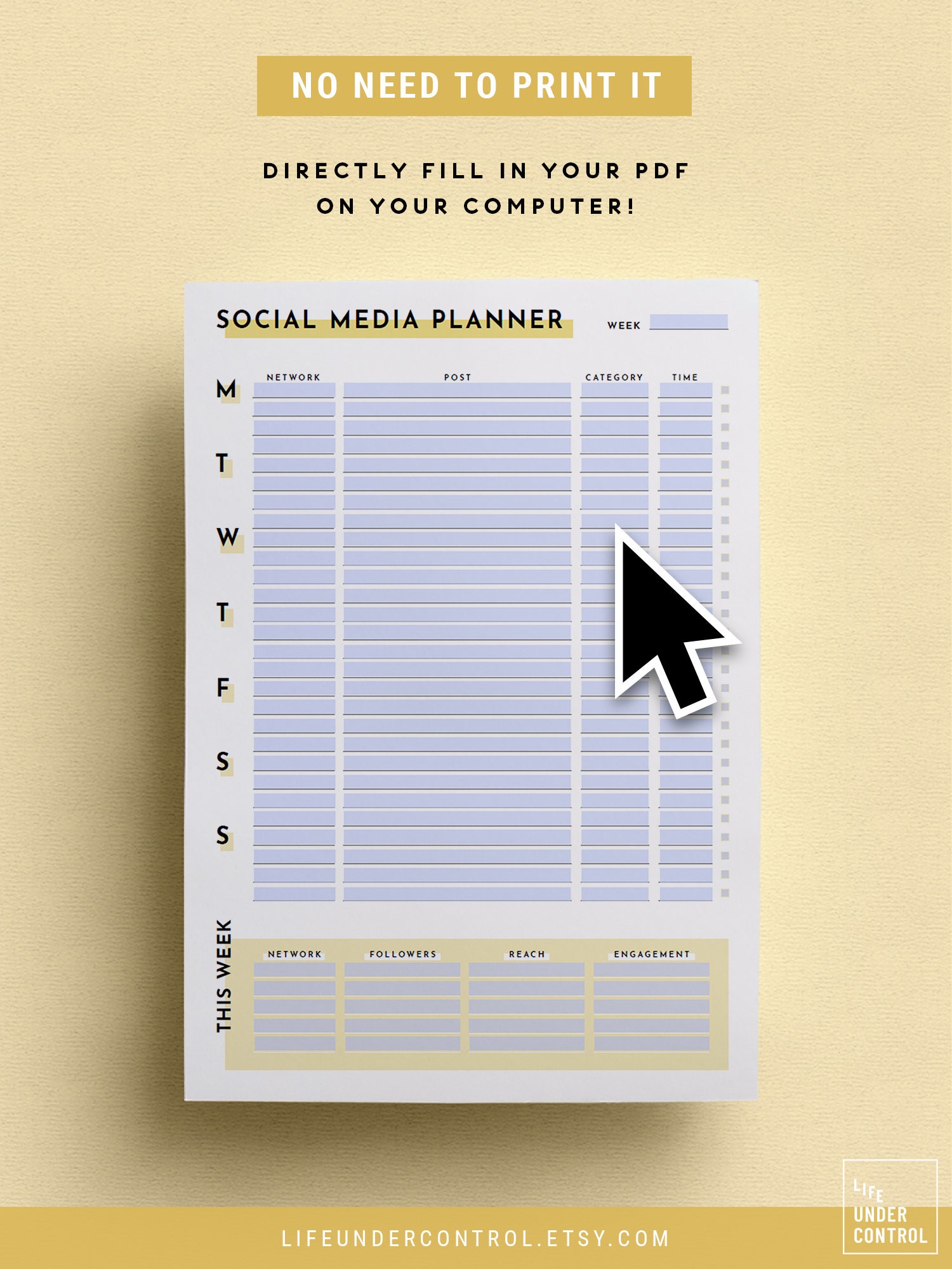 Weekly Social Media Planner | A4 & US Letter | Facebook, Pinterest ...