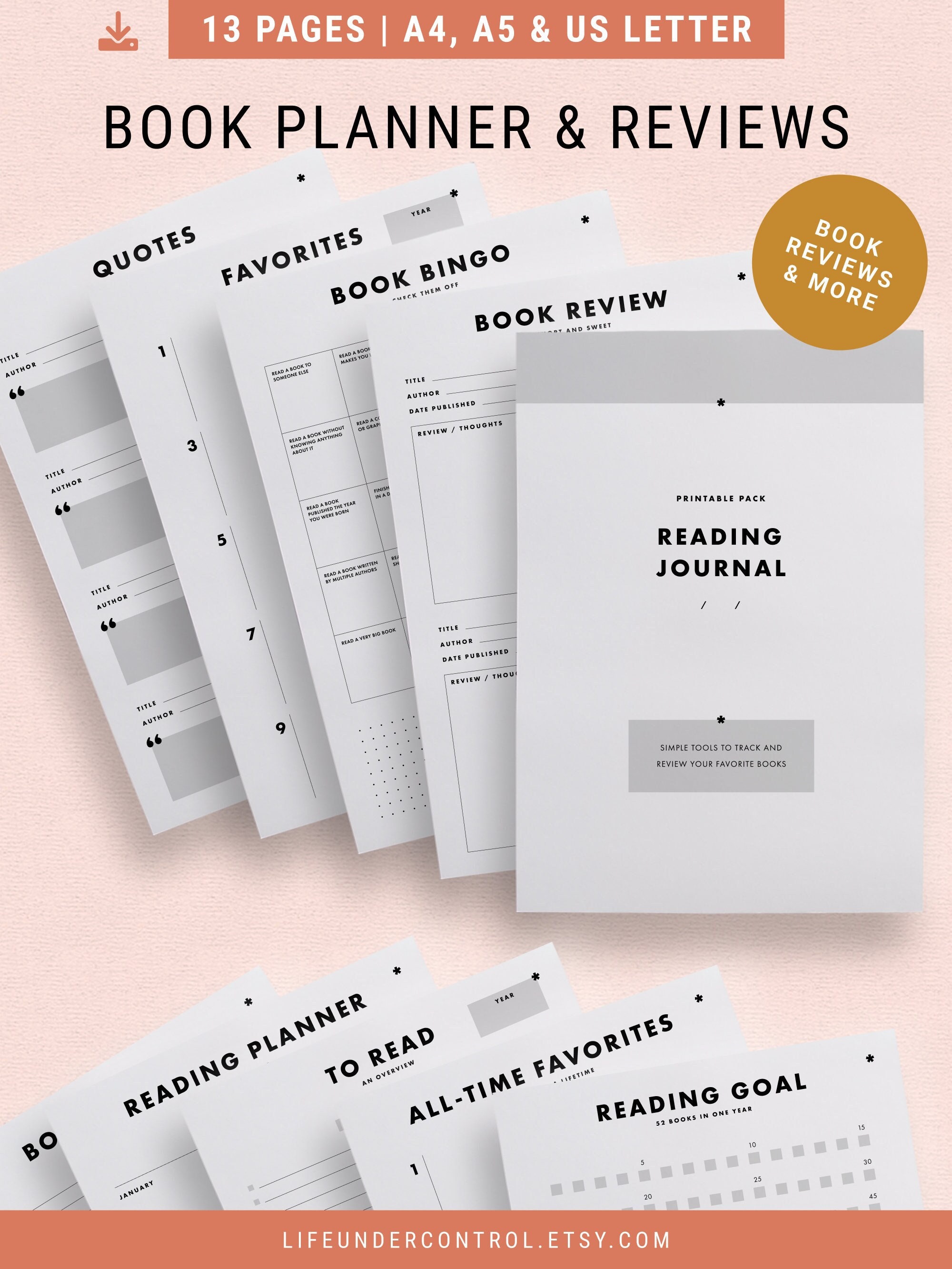 Reading Reviews, Tracker & More Ultimate Bundle for A4, A5, Letter ...