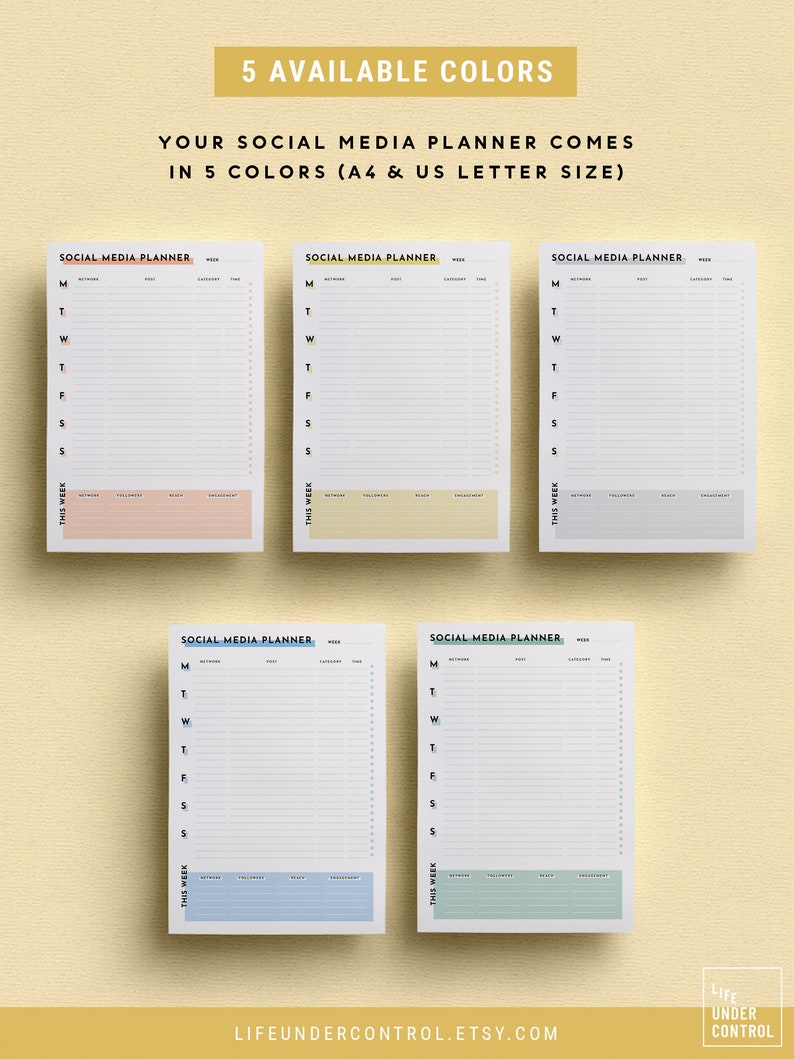 Weekly Social Media Planner | A4 & US Letter | Facebook, Pinterest ...