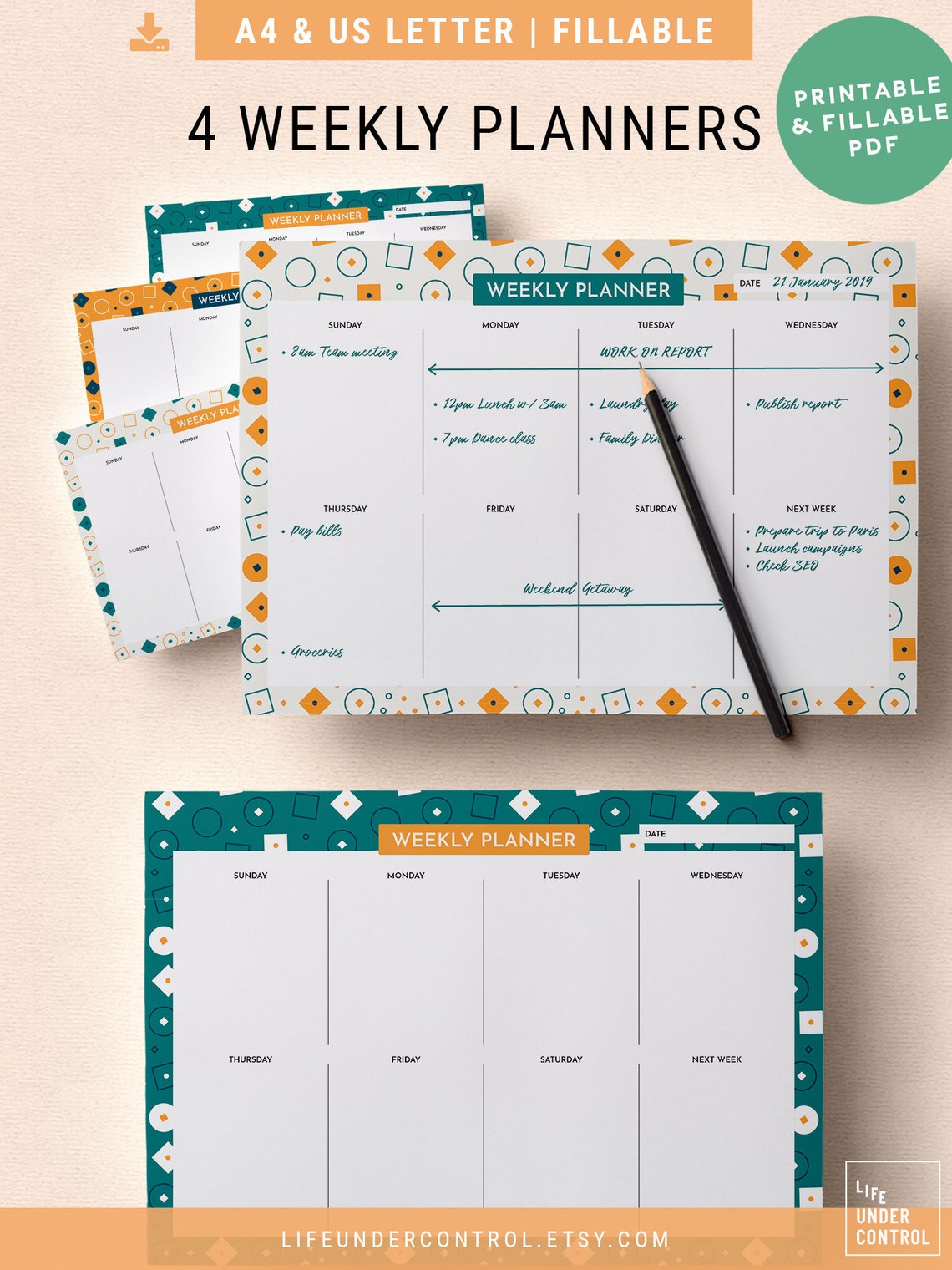 Weekly Schedule Printable Undated Digital Planner A4 & US Letter ...