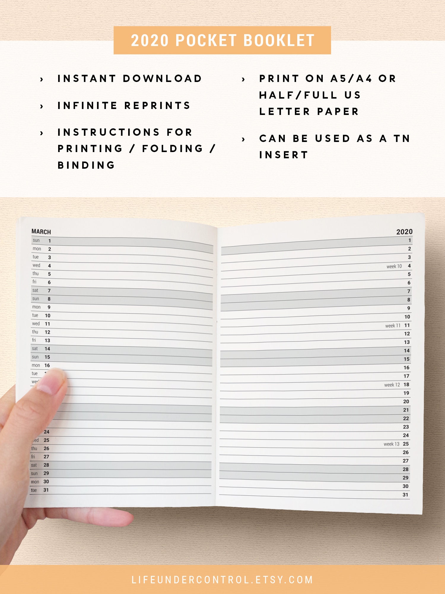 2020 Pocket Planner A6 & Quarter US Letter TN Yearly Planner, A6 Pocket ...