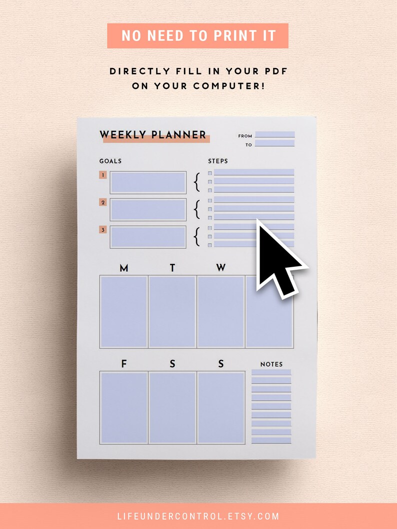 Weekly Planner Binder Printables A4 & US Letter Digital Fillable PDF ...