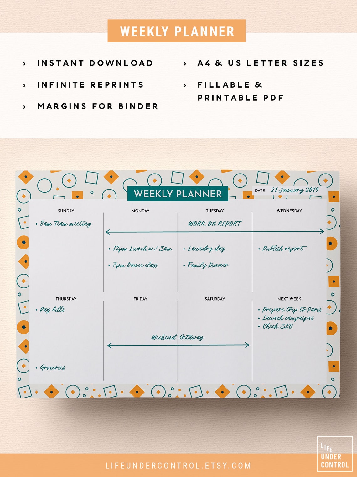 Weekly Schedule Printable Undated Digital Planner A4 & US Letter ...