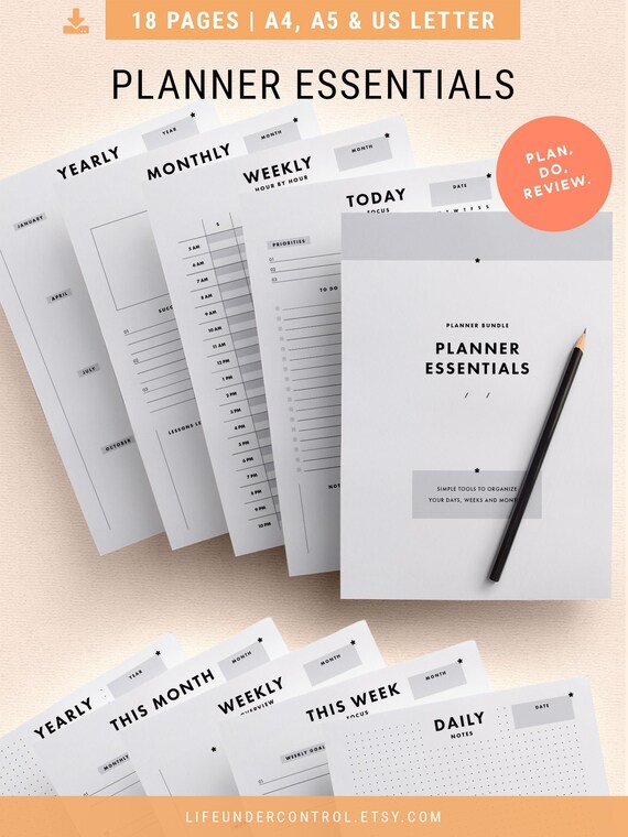 A5 Letter Hole Punch Printables A4 Daily Hourly Planner Filofax Goal ...