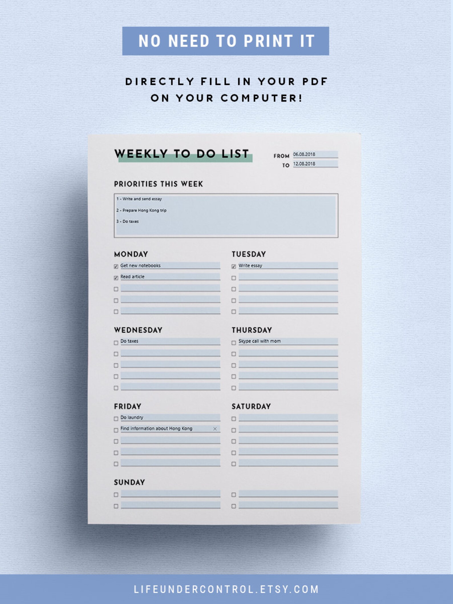 Weekly to Do List Printable PDF Free Weekly Planner - Etsy