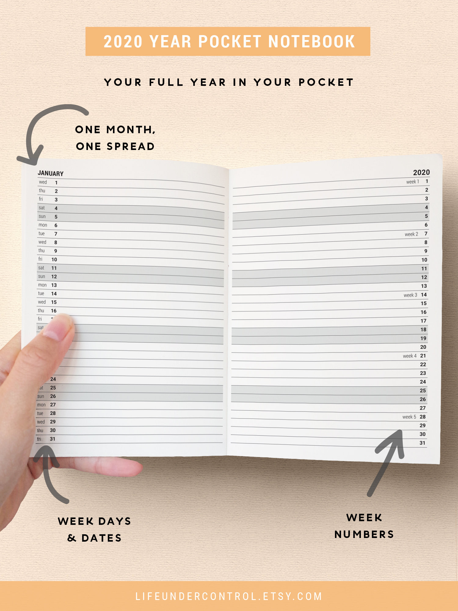 2020 Pocket Planner A6 & Quarter US Letter TN Yearly Planner, A6 Pocket ...
