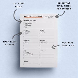 Weekly to Do List Printable PDF Free Weekly Planner Printable Planner ...