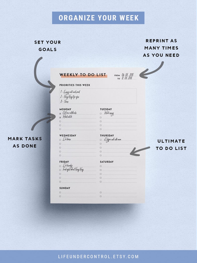 Weekly to Do List Printable PDF Free Weekly Planner - Etsy