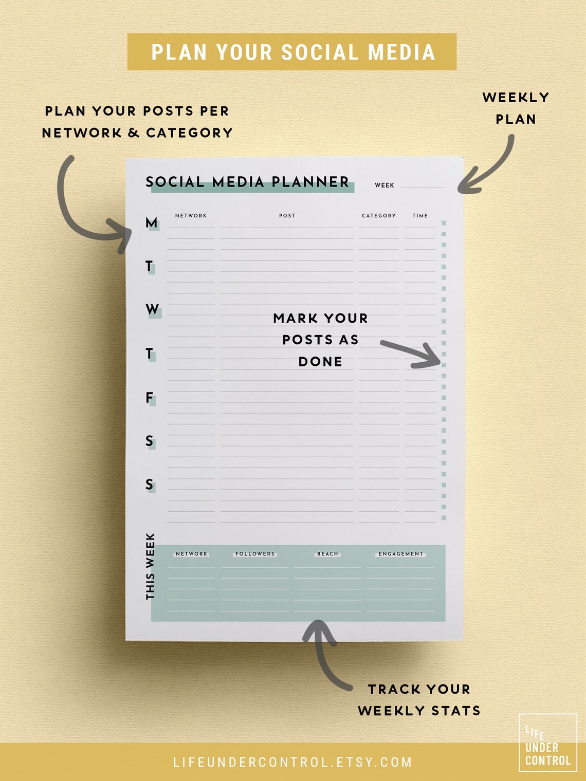 Weekly Social Media Planner | A4 & US Letter | Facebook, Pinterest ...