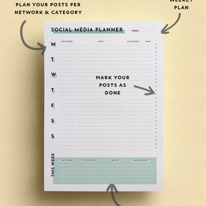 Weekly Social Media Planner | A4 & US Letter | Facebook, Pinterest ...
