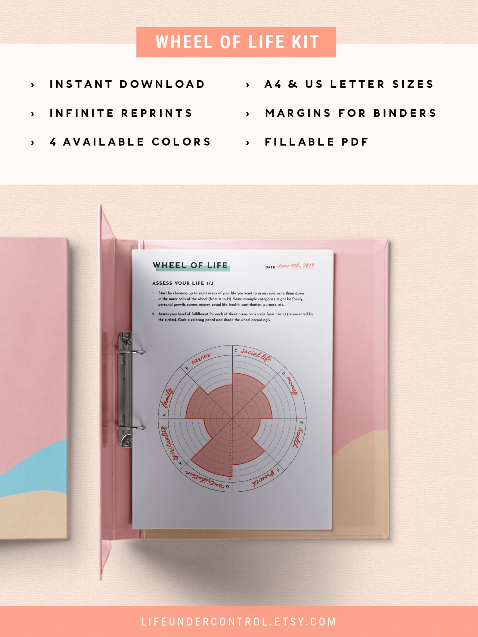 Wheel of Life Kit FILLABLE A4 & US Letter 3-in-1 Binder | Etsy Canada