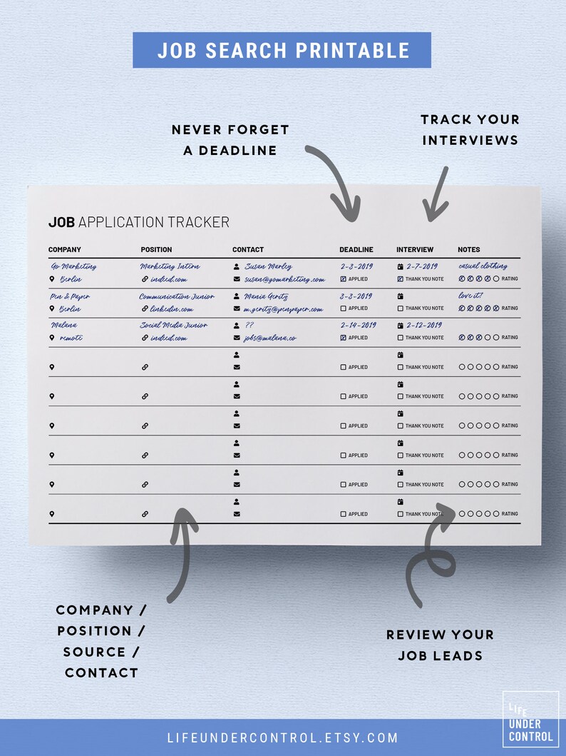 Job Application Tracker Printable A4 & US Letter Digital - Etsy