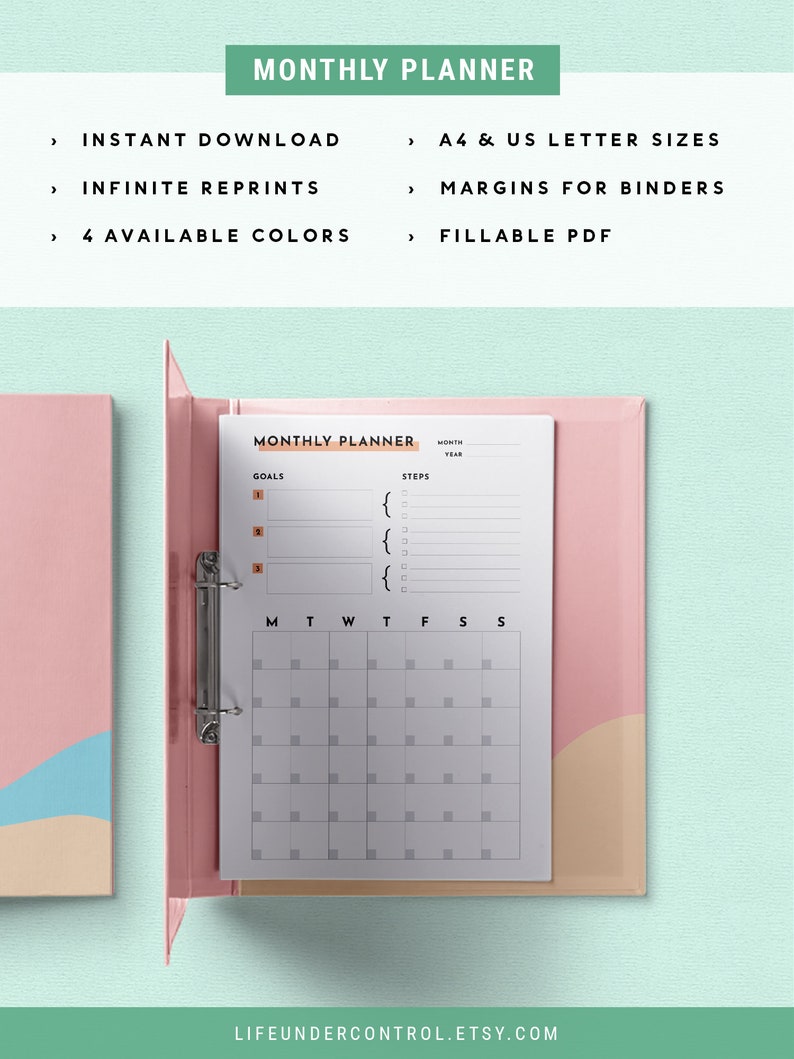 Undated Monthly Planner Fillable Vertical Digital Planner - Etsy