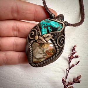 Petrified Wood and Turquoise Pendant Necklace - Etsy