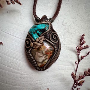 Petrified Wood and Turquoise Pendant Necklace - Etsy