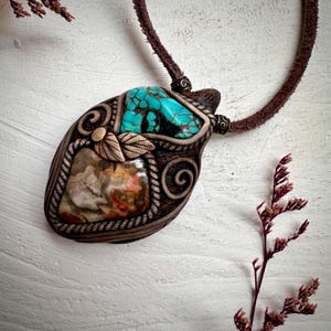 Petrified Wood and Turquoise Pendant Necklace - Etsy