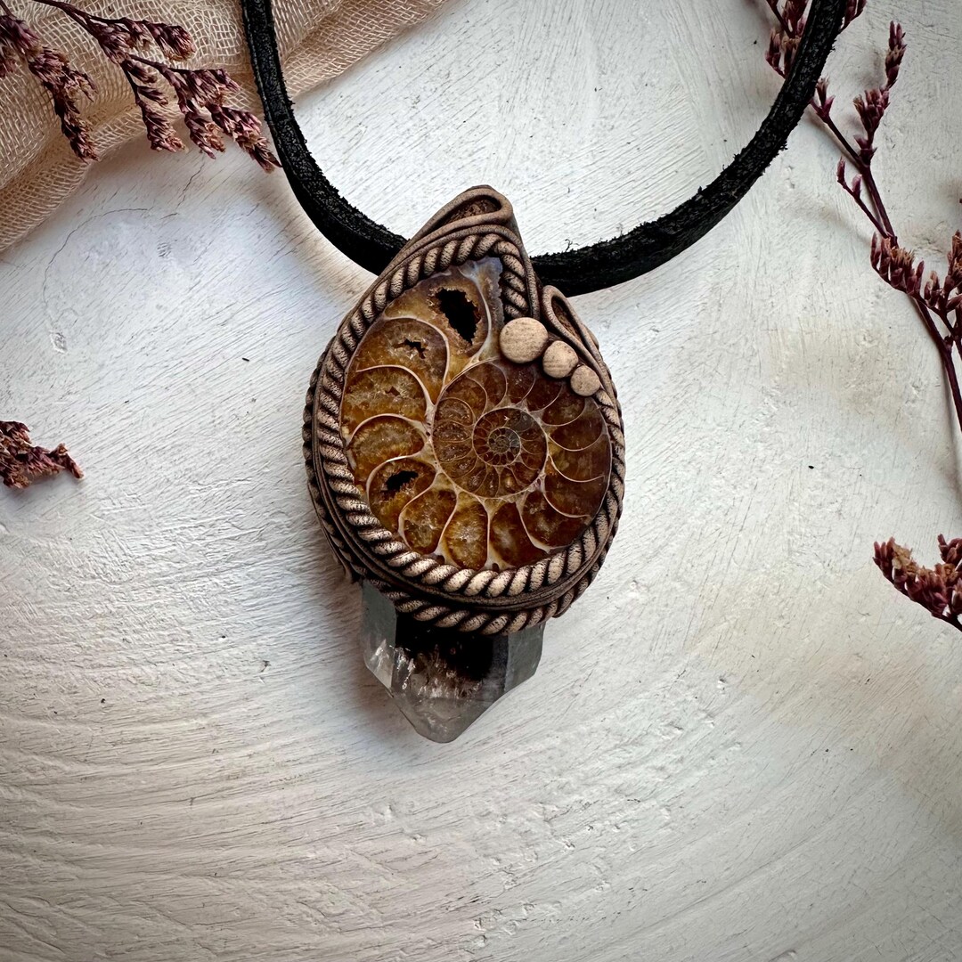 Ammonite and Smoky Quartz Necklace - Etsy